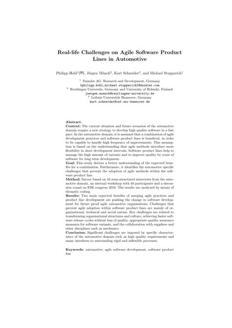 Pdf Real Life Challenges On Agile Software Product Lines In Automotive