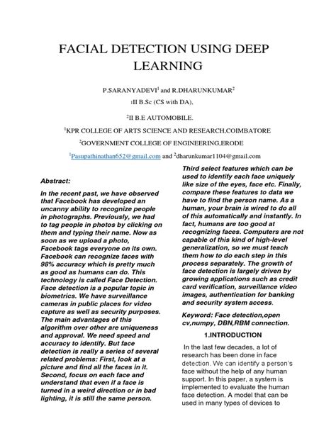 Facial Detection Using Deep Learning 1 Pdf Artificial Neural Network Surveillance