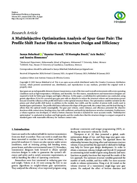 Pdf A Multiobjective Optimization Analysis Of Spur Gear Pair The Profile Shift Factor Effect