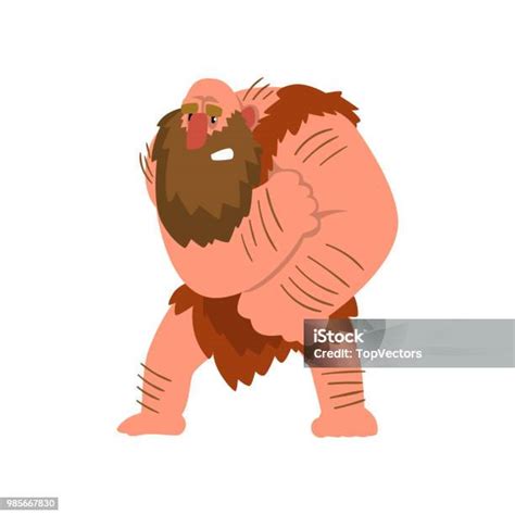 들보 흰색 바탕에 석기 시대 선사 시대 남자 캐릭터 만화 벡터 일러스트 레이 션에에서 근육 기본 원시인 남자에 대한 스톡 벡터