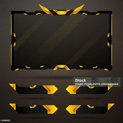 골든 게임 및 스트리밍 오버레이 비디오 테두리 프레임 Ui 패널과 라이브 비디오 스트리밍 플랫폼을위한 세 번째 경고 배너