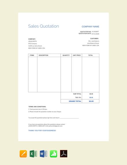 Editable Sales Quotation Template Google Docs Google Sheets Excel Word Apple Numbers
