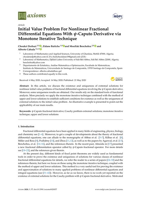 Pdf Initial Value Problem For Nonlinear Fractional Differential
