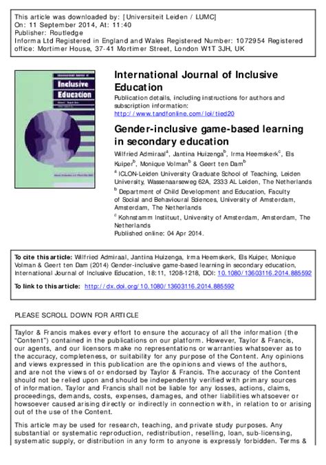 Pdf Gender Inclusive Game Based Learning In Secondary Education