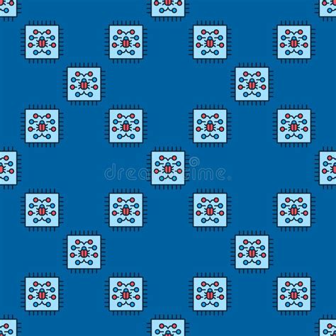 Pc Processor With Virus Vector Colored Seamless Pattern Stock