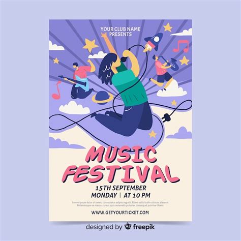 록 음악 축제 손으로 그린 포스터 무료 벡터