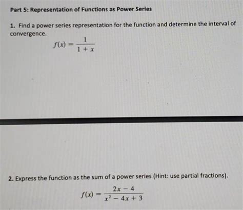Solved Part 5 Representation Of Functions As Power Series