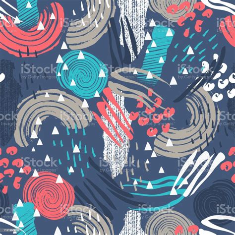 추상적인 모양과 낙서와 벡터 완벽 한 패턴입니다 창조적 인 텍스처 페인트 얼룩 잉크 예술적 배경입니다 현대적인 디자인 0명에 대한 스톡 벡터 아트 및 기타 이미지 Istock