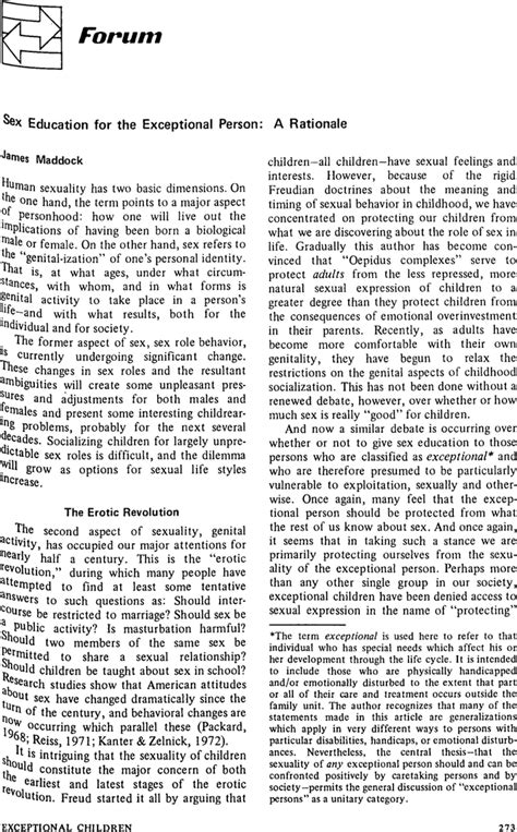 Sex Education For The Exceptional Person A Rationale James Maddock 1974