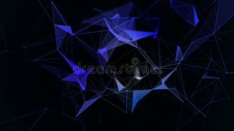 Abstract Blue Geometric Background With Moving Lines Dots And