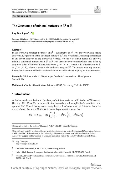 The Gauss Map Of Minimal Surfaces In Mathbb S 2 Times Mathbb