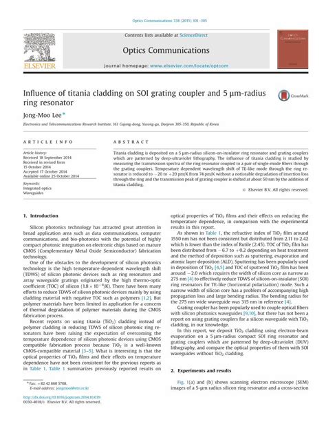 Pdf Influence Of Titania Cladding On Soi Grating Coupler And 5μm Radius Ring Resonator