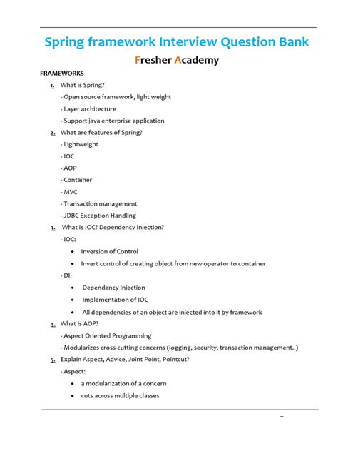 Spring Framework Interview Questions Pdf Spring Framework