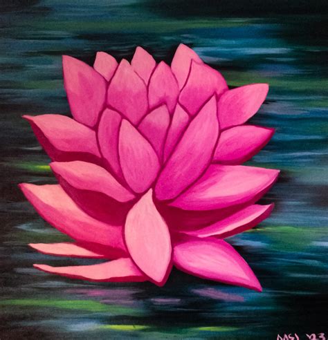 Original Pink Lotus Flower Canvas Original Lotus Flower Art Original