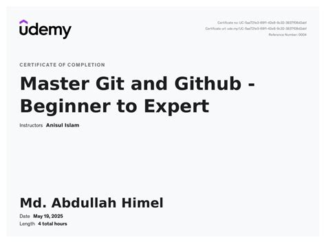 Udemy Course Completion Certificate Abdullah Himel