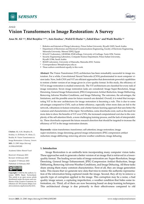 Pdf Vision Transformers In Image Restoration A Survey