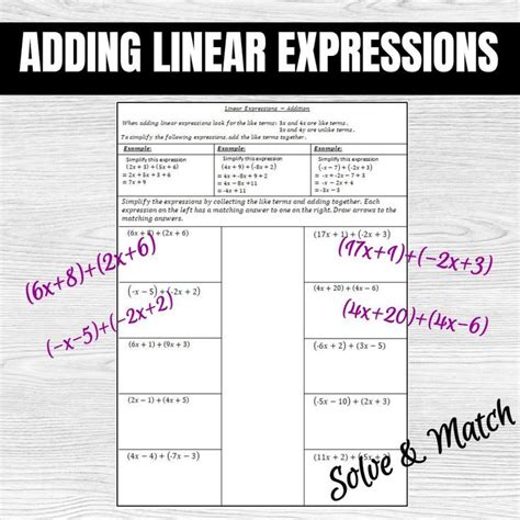 Adding Linear Expressions Worksheet Printable And Enjoyable Learning
