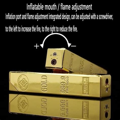 Gold Bar Long Refillable Lighter Butane Gas System Gold Polishing