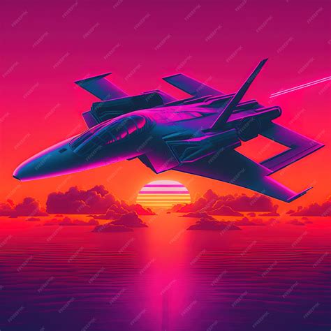 Premium Photo Synthwave Plane Retrowave Jet