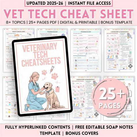 Vetnerinary Tech Cheat Sheet Bonus Covers Included Vet Tech Reference Vet Tech Learning Aids