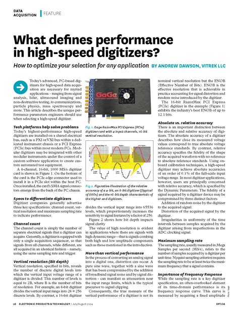 What Defines Performance In High Speed Digitizers Published In Electronic Products And Technology