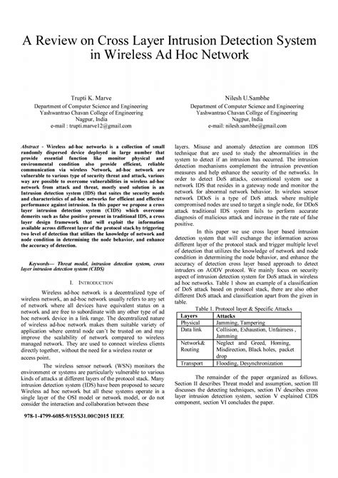 Pdf A Review On Cross Layer Intrusion Detection System In Wireless Ad