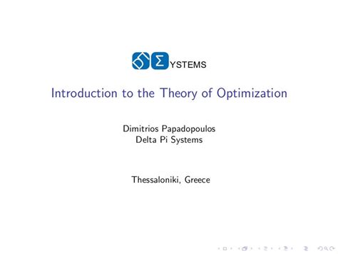 Introduction To The Theory Of Optimization