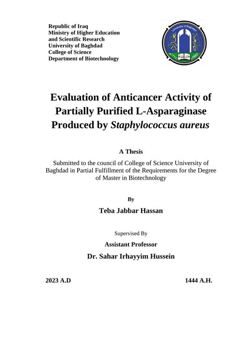 Pdf Evaluation Of Anticancer Activity Of Partially Purified L Asparaginase Produced By