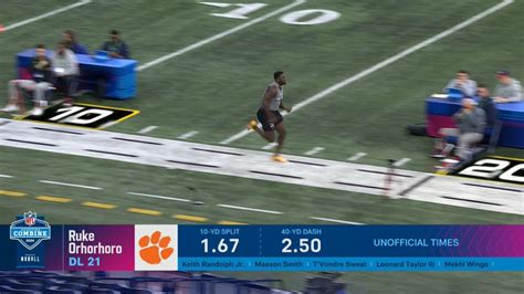 Dl Ruke Orhorhoro Clemson Runs 489 Second 40 Yard Dash At 2024 Nfl