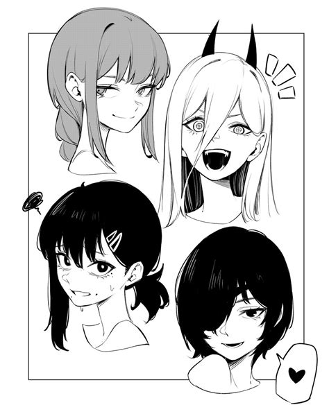 Makima Power Higashiyama Kobeni And Himeno Chainsaw Man Drawn By