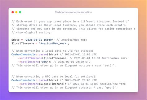 Use Carbons Settimezone And Shifttimezone Methods Laravel Code Tips