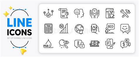 Money Currency Copywriting Notebook And Smile Face Line Icons For Web App Vector Stock Vector