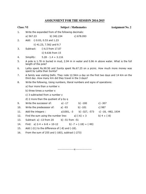 Cbse Class 6 Mathematics Decimals Worksheet Pdf