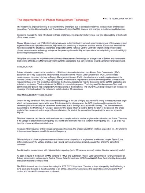 The Implementation Of Phasor Measurement Technology Pdf Electrical Grid Computer Network