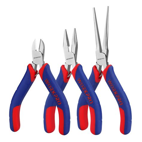 Workpro Mini Pliers Set 3 Piece Small Pliers Tool Kit Includes 4” Diagonal Plier 5” Long Nose