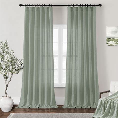 Dukiyo Sage Green Linen Curtains 90 Inches Long For Living Room Bedroom