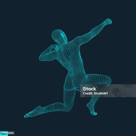 남자 인체 와이어 모델의 3 차원 모델입니다 디자인 요소입니다 기술 벡터 일러스트입니다 3차원 형태에 대한 스톡 벡터 아트 및 기타 이미지 Istock