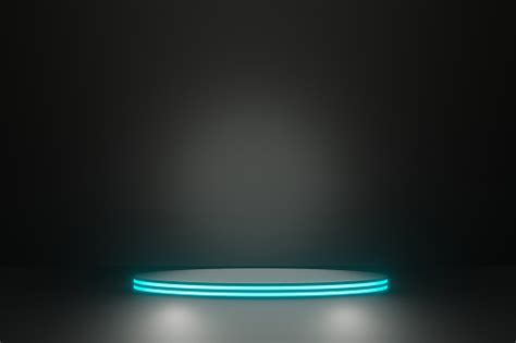 어두운 3d 렌더링에서 검은색과 파란색으로 빛나는 빈 무대 장면 프로모션 제품을 위한 연단 플랫폼 0명에 대한 스톡 사진 및 기타 이미지 Istock