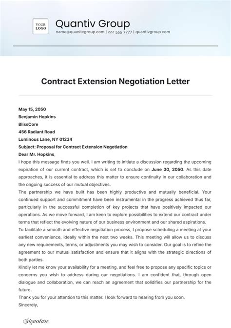 Free Contract Extension Negotiation Letter Template Edit Online Download Template Net