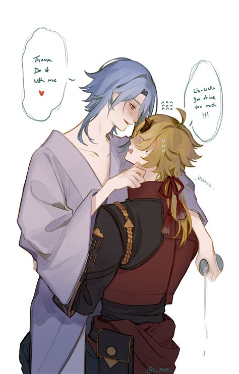 Kamisato Ayato And Thoma Genshin Impact Drawn By June Danbooru