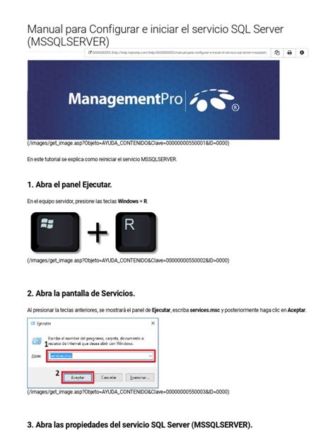 Configurar E Iniciar El Servicio Sql Server Mssqlserver Pdf