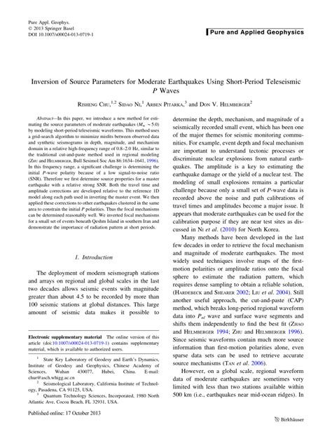Pdf Inversion Of Source Parameters For Moderate Earthquakes Using