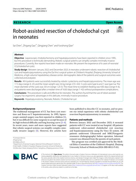 Pdf Robot Assisted Resection Of Choledochal Cyst In Neonates