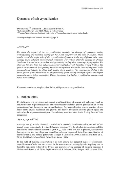 Pdf Dynamics Of Salt Crystallization