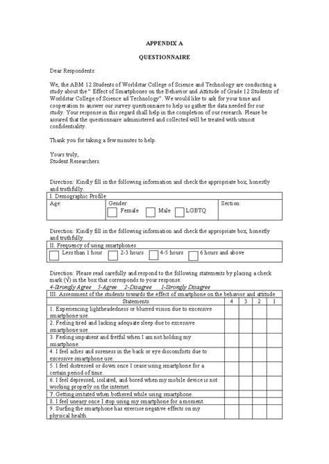 Research Appendix Appendix A Questionnaire Dear Respondents We The