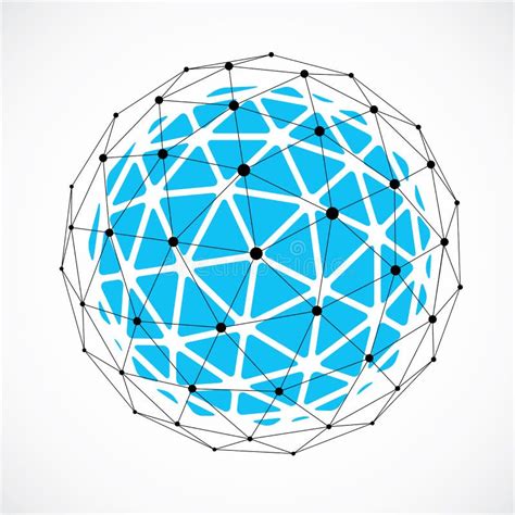 Abstract Vector Low Poly Object With Black Lines And Dots Stock Vector