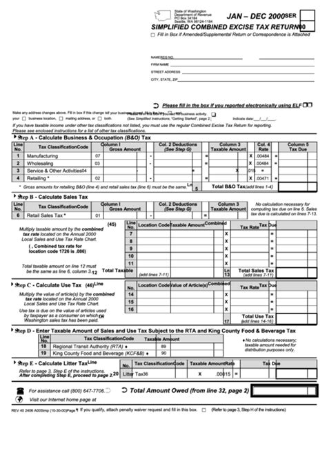 Simplified Combined Excise Tax Return Form Washington Department Of