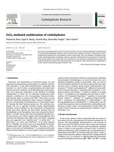 Pdf Fecl3 Mediated Arylidenation Of Carbohydrates Dokumen Tips