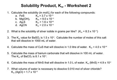Free Solubility Product Worksheet Download Free Solubility Product
