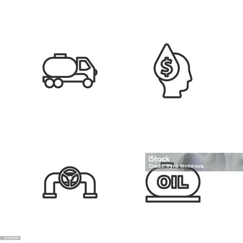 세트 라인 오일 탱크 저장 밸브 파이프 탱커 트럭 및 드롭 달러 기호 아이콘 벡터 기체 물리 구조에 대한 스톡 벡터 아트 및 기타 이미지 기체 물리 구조 아이콘 트럭